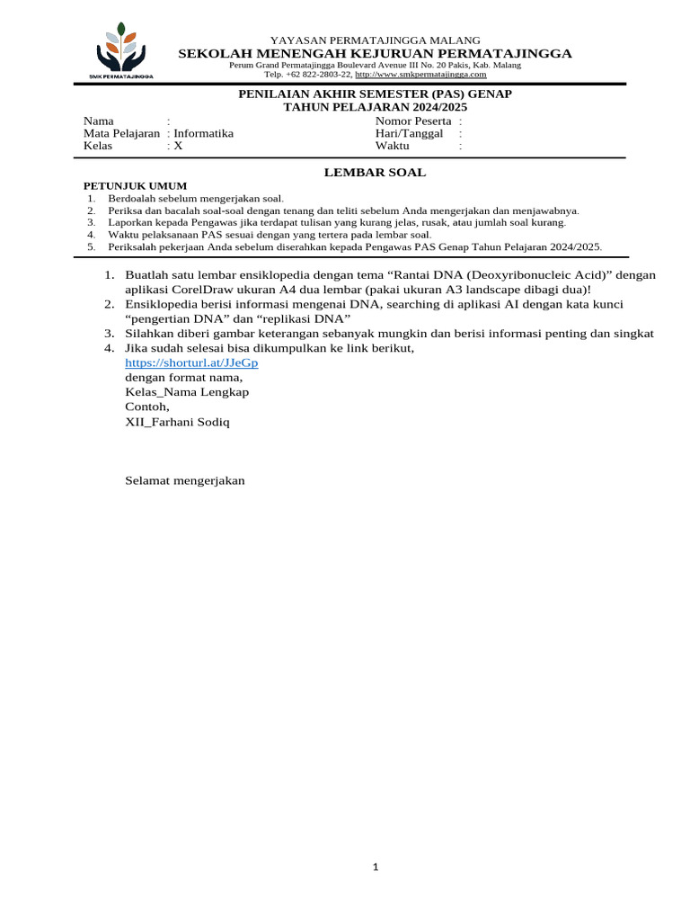 (UPRAK) Soal Informatika XI PAS Genap 2024-2025 | PDF