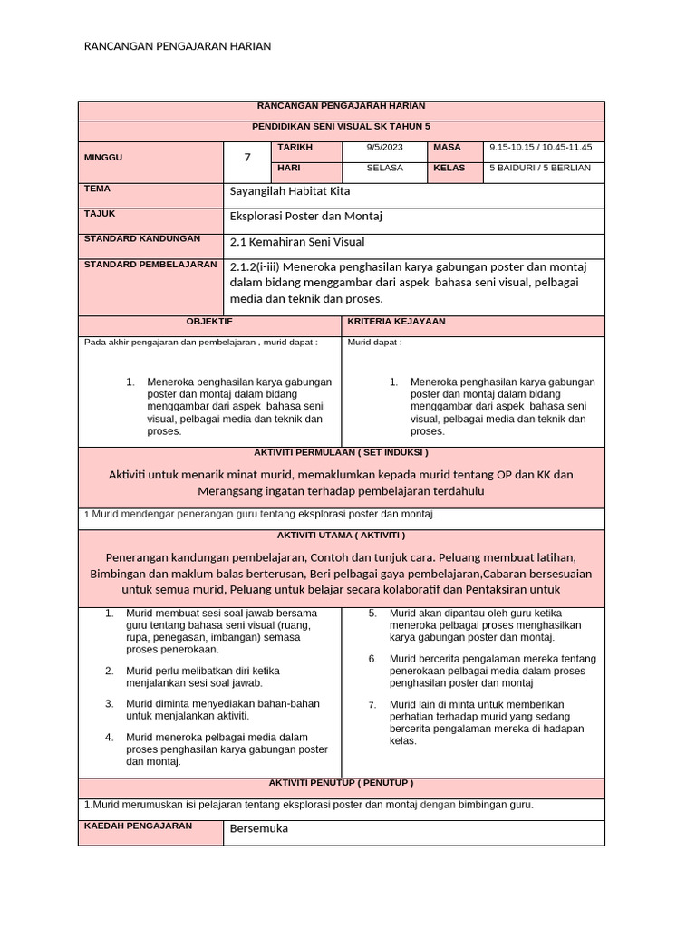 RPH Minggu 5 PSV THN 5 by Cikgu Gorgeous | PDF