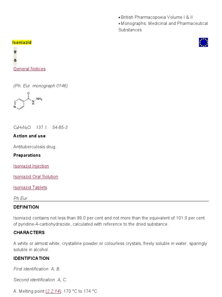 BP & USP Monographs of Isoniazid | PDF | Chromatography | Solution