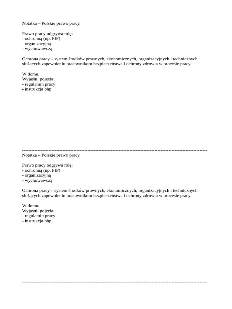 Notatka - Polskie Prawo Pracy | PDF