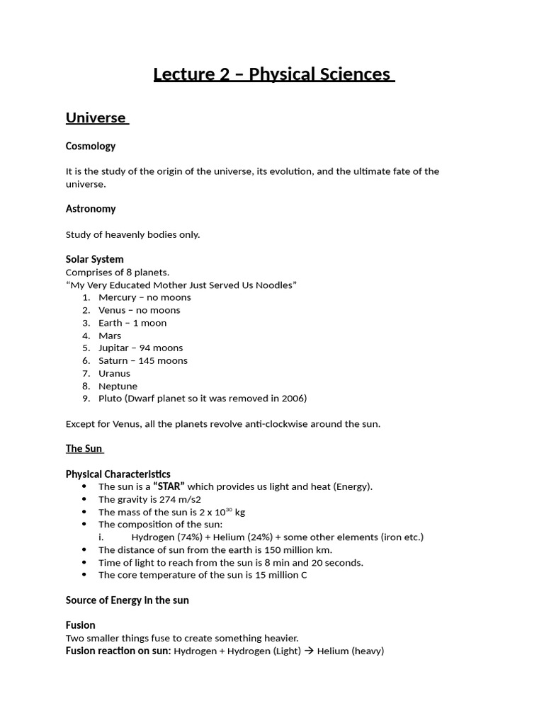 Lecture 1 - Physical Sciences | PDF | Sun | Earth