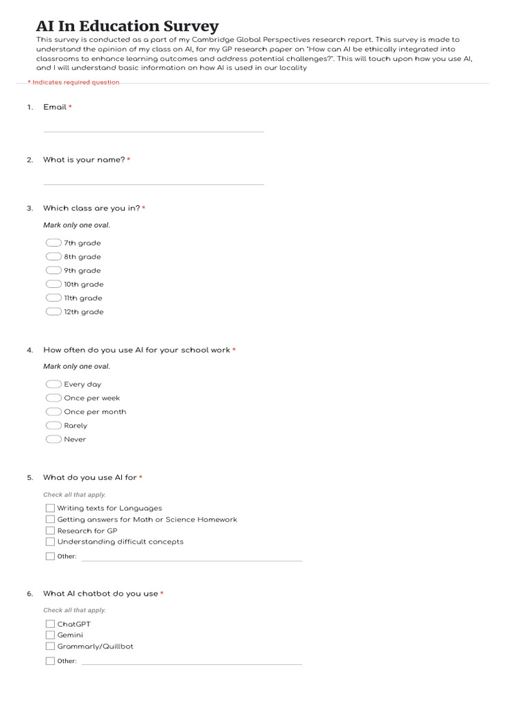 AI in Education Survey - Google Forms | PDF
