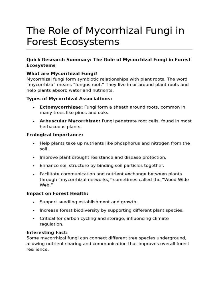 Mycorrhizal Fungi in Forest Ecosystems | PDF