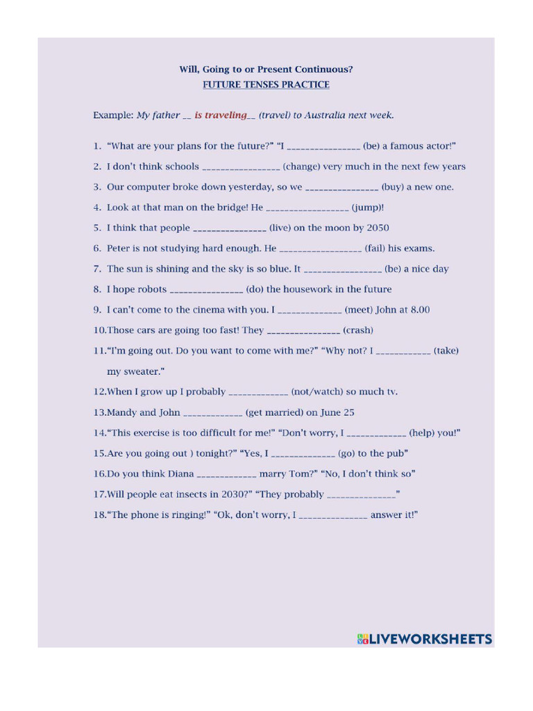 Future Tenses Worksheet | PDF