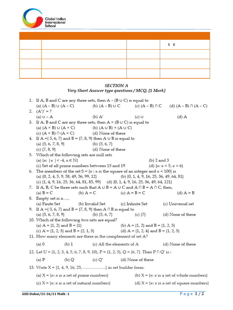Worksheet Chapter 1 Sets | PDF | Chess Theory | Chess