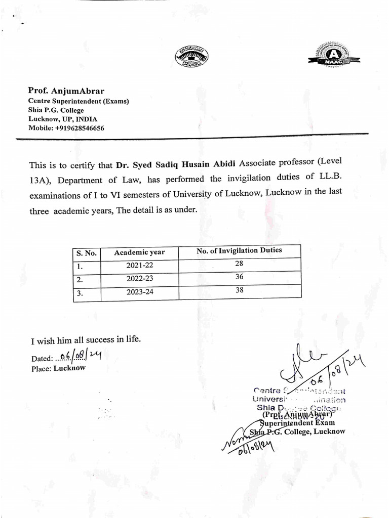 Invigilation Duties and Mentor Sadiq | PDF