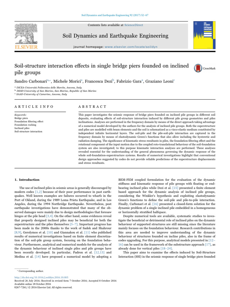 Seismic Response of Inclined Pile Bridge Piers | PDF | Earthquake ...