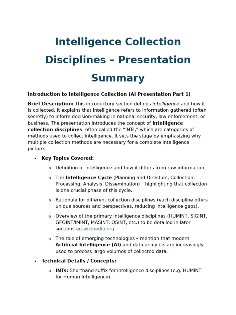 Intelligence Collection Disciplines | PDF | Signals Intelligence ...