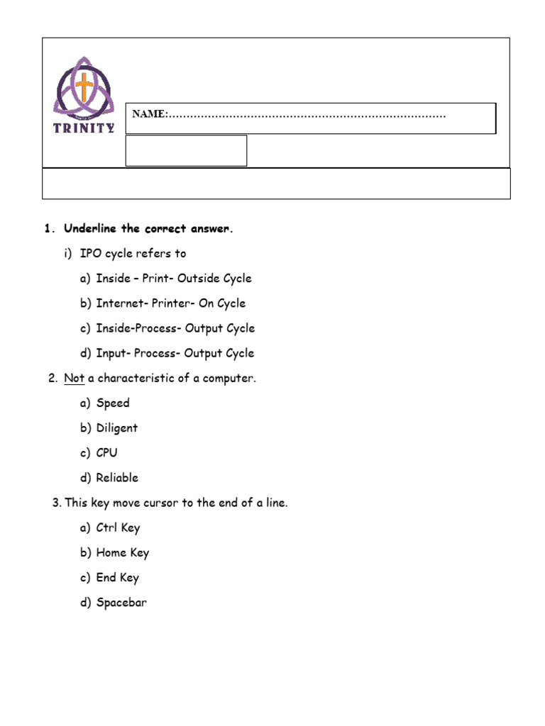 1st Term Test Computer p4 | PDF | Input/Output | Computer Keyboard