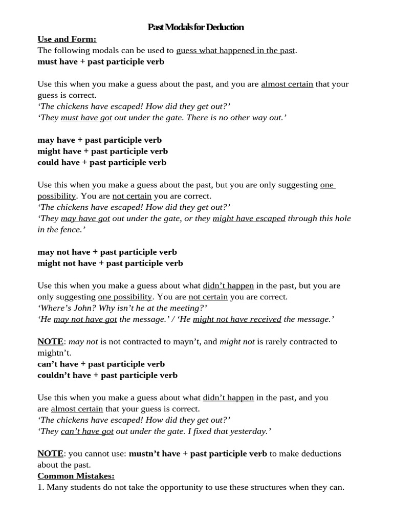 Past Modals For Deduction | PDF