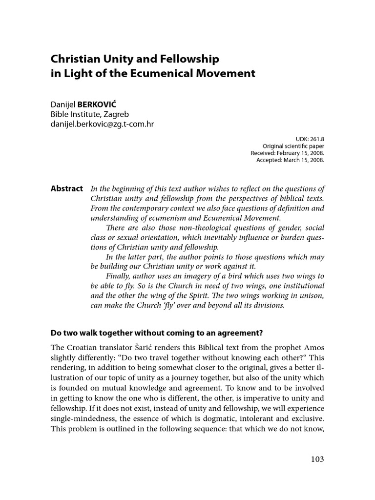 Christian Unity and Fellowship | PDF | Ecumenism | Protestantism