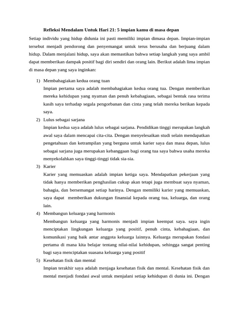 5 Impian Masa Depan yang Menginspirasi | PDF