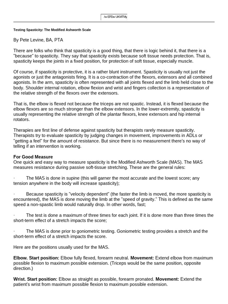 Modified Ashworth Scale Testing Spasticity | PDF | Anatomical Terms Of ...