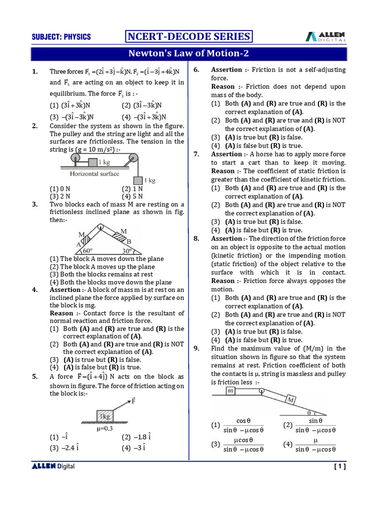 Newton S Laws of Motion 2 25-8-23 | PDF | Friction | Force