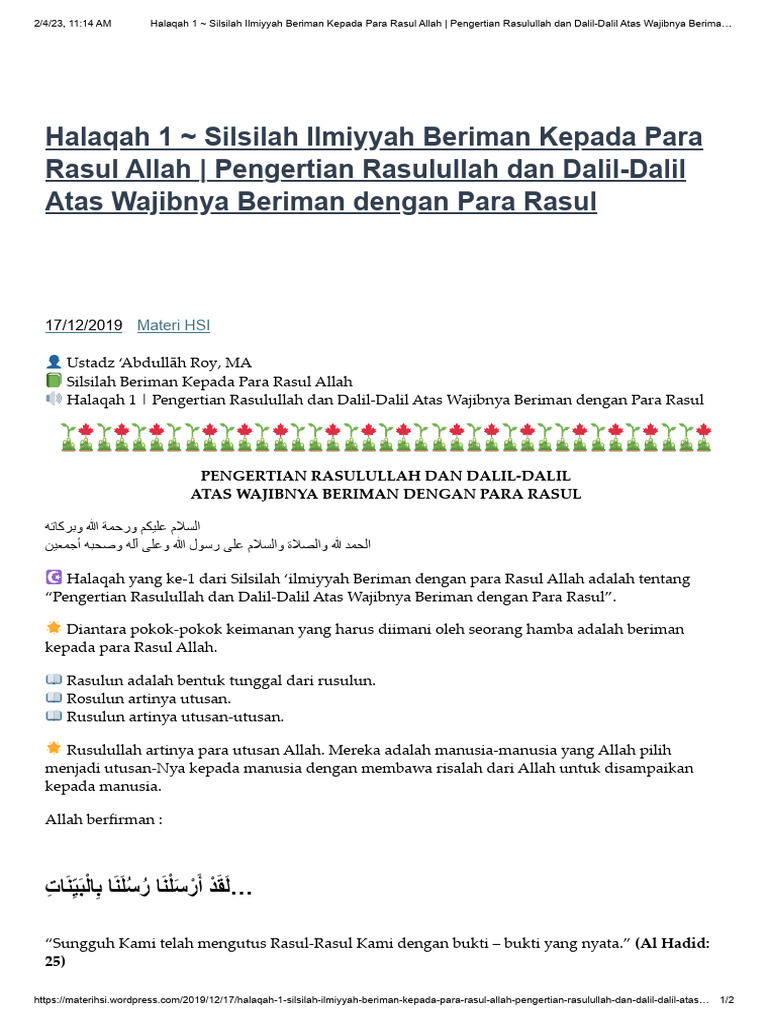 Pengertian dan Dalil Beriman kepada Rasul | PDF