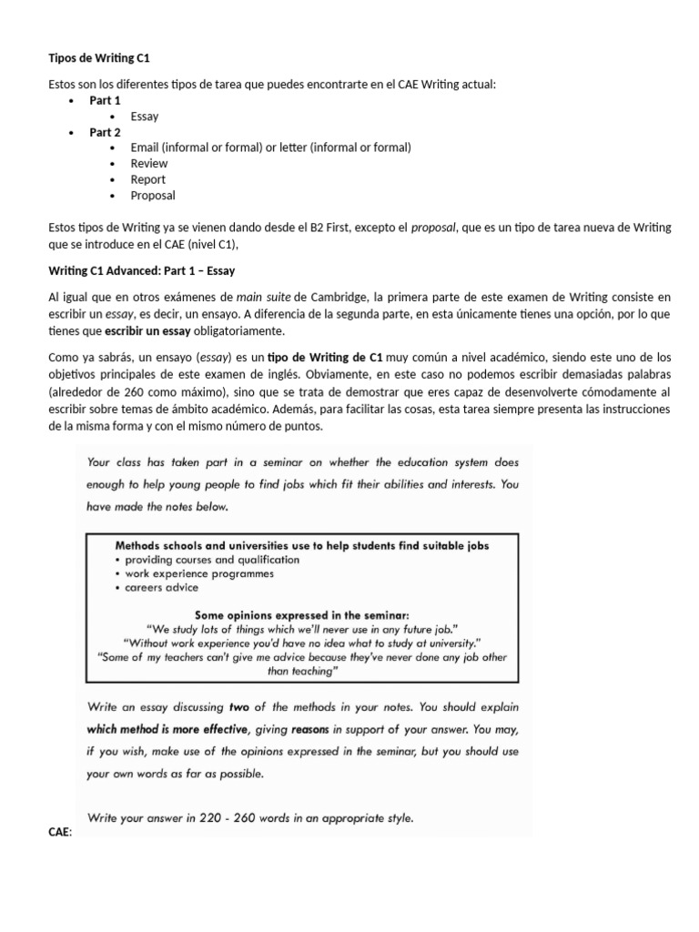 Tipos de Writing C1 | PDF | Lingüística | Comunicación humana
