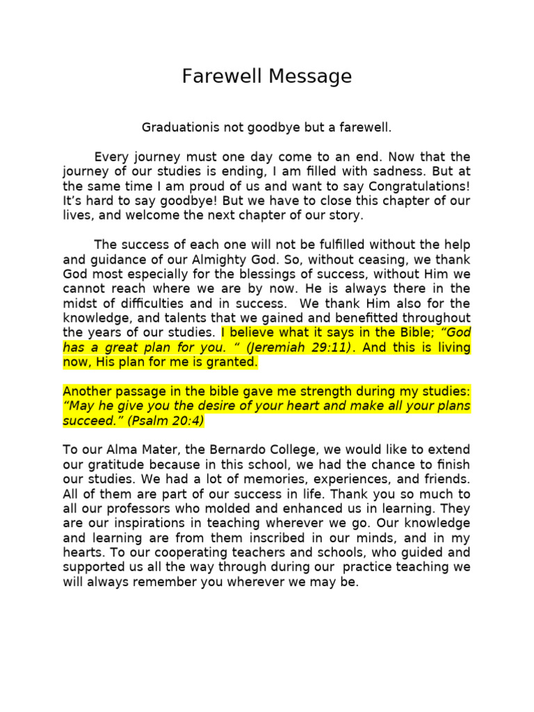 Graduation Farewell Message | PDF