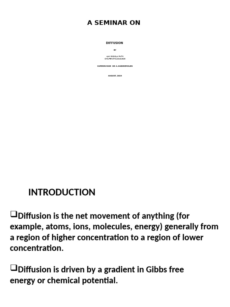 Diffusion Ajayi Bisiola Faith | PDF | Osmosis | Diffusion