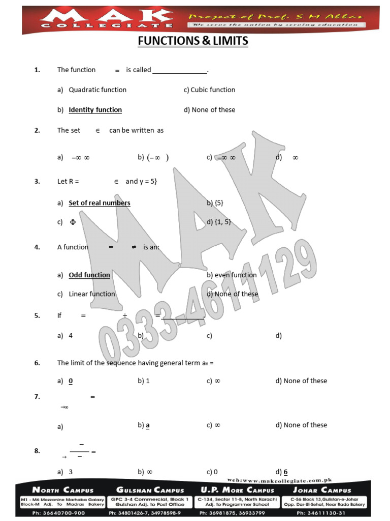 XII SCI MATHS 200 MCQS 2025 Sir Zeeshan Hafeez.pdf Final | PDF ...