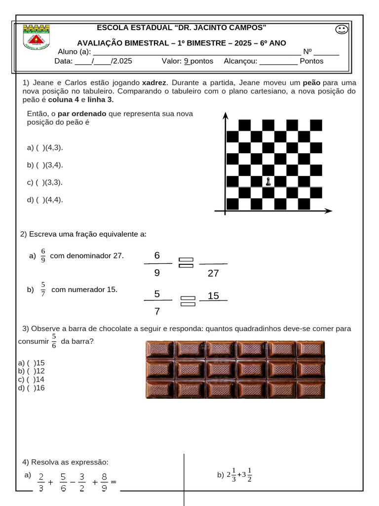 Modelo 1 Da Prova Matemática 6 Ano | PDF