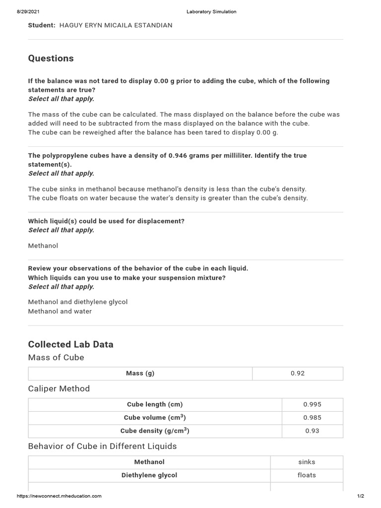 Cube Density and Balance Taring Issues | PDF | Density | Volume