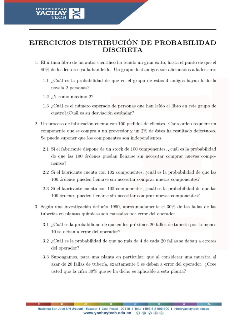 Ejercicios Distribucion Discreta | PDF | Probabilidad | Teoría de la medida