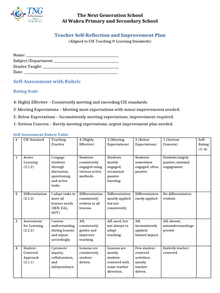 Teacher Self Reflection CIE FINAL | PDF | Learning | Teachers