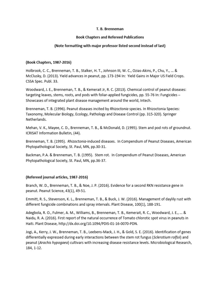 TBB Refereed Publication 1983 2016 | PDF | Peanuts | Plants