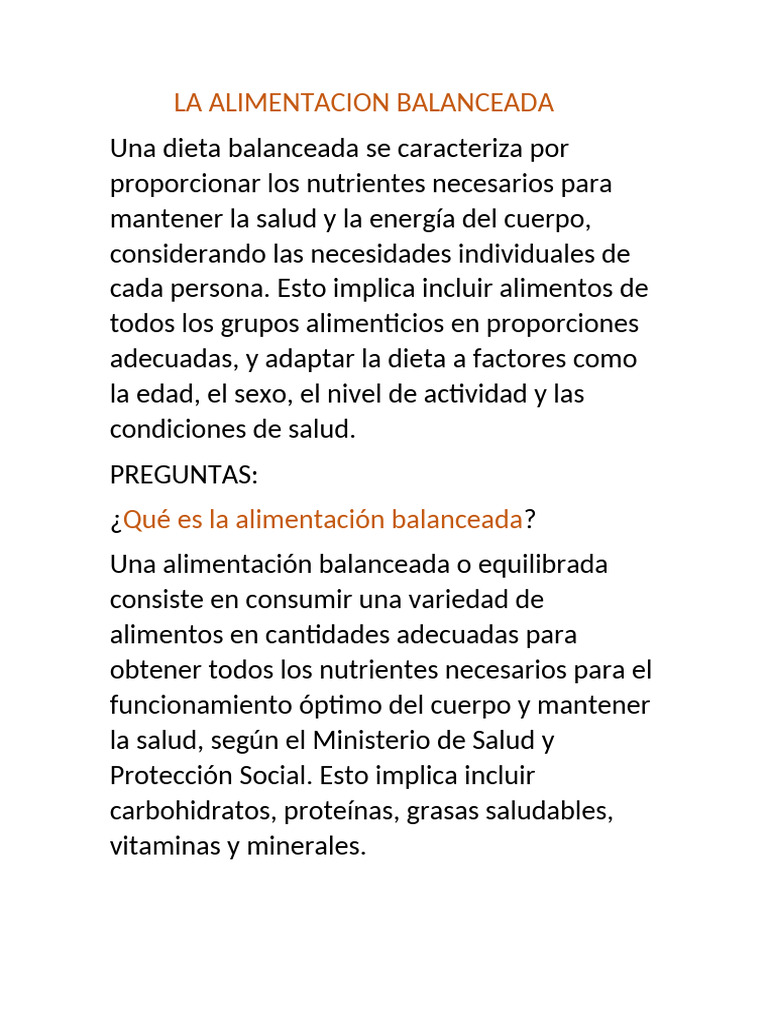 La Alimentacion Balanceada | PDF