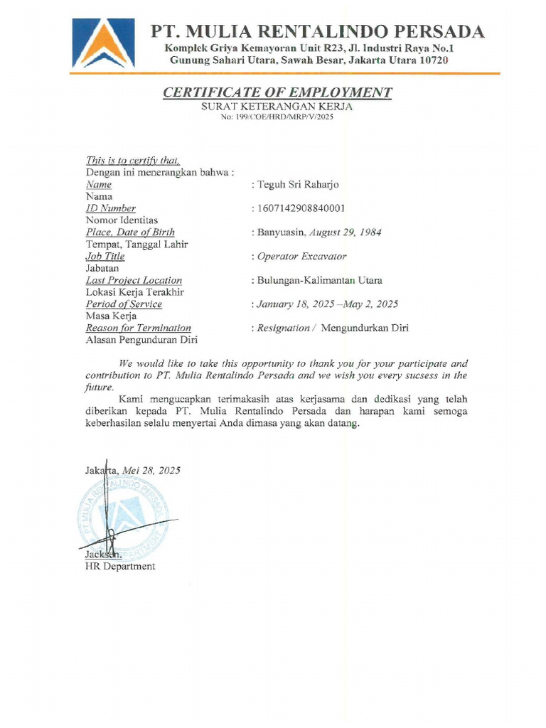 Teguh Sri Raharjo - MRP - Paklaring | PDF