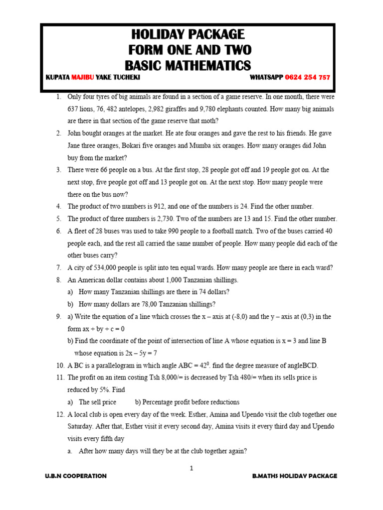 f1 & f2 Maths Holiday Package Qns | PDF | Area | Circle