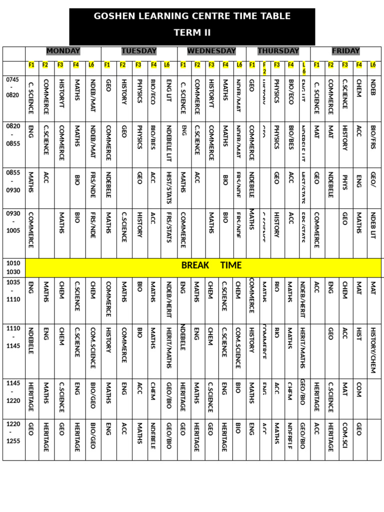 GLC Time Table Term 2hl - 091205 | PDF