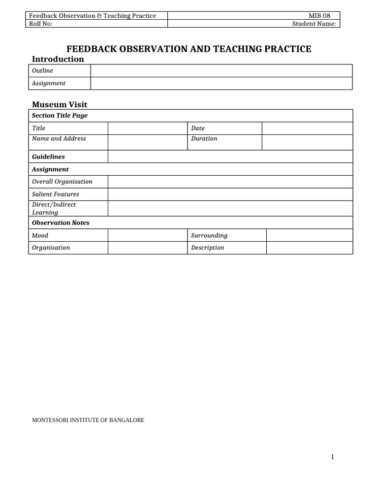 Feedback Observation and Teaching Practice | PDF | Montessori Education ...