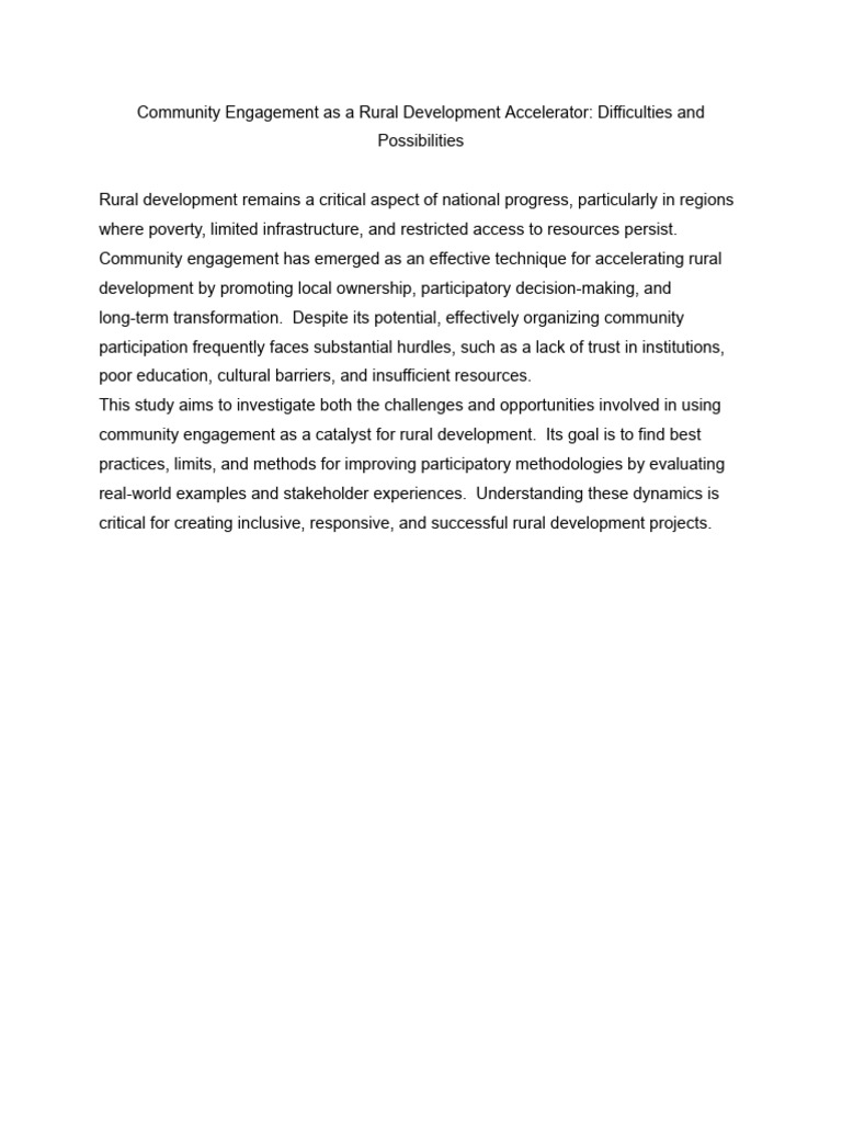 Community Engagement as a Rural Development Accelerator Difficulties ...
