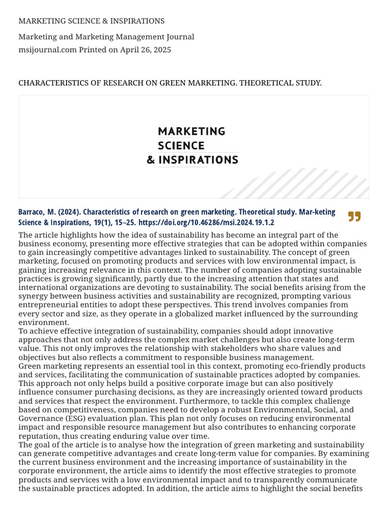 Characteristics of Research On Green Marketing. Theoretical Study ...
