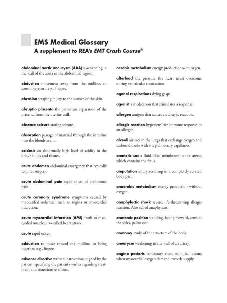 EMS Medical Terminology Glossary | PDF | Heart | Lung