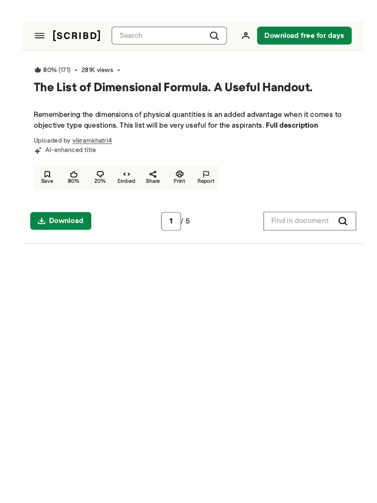 Document124179900the List of Dimensional Formula A Useful Handout | PDF