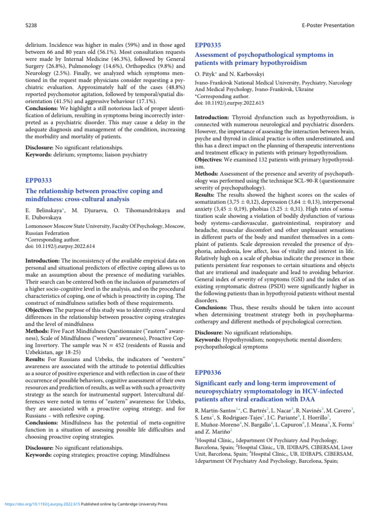 Assessment of Psychopathological Symptoms in Patients With Primary ...