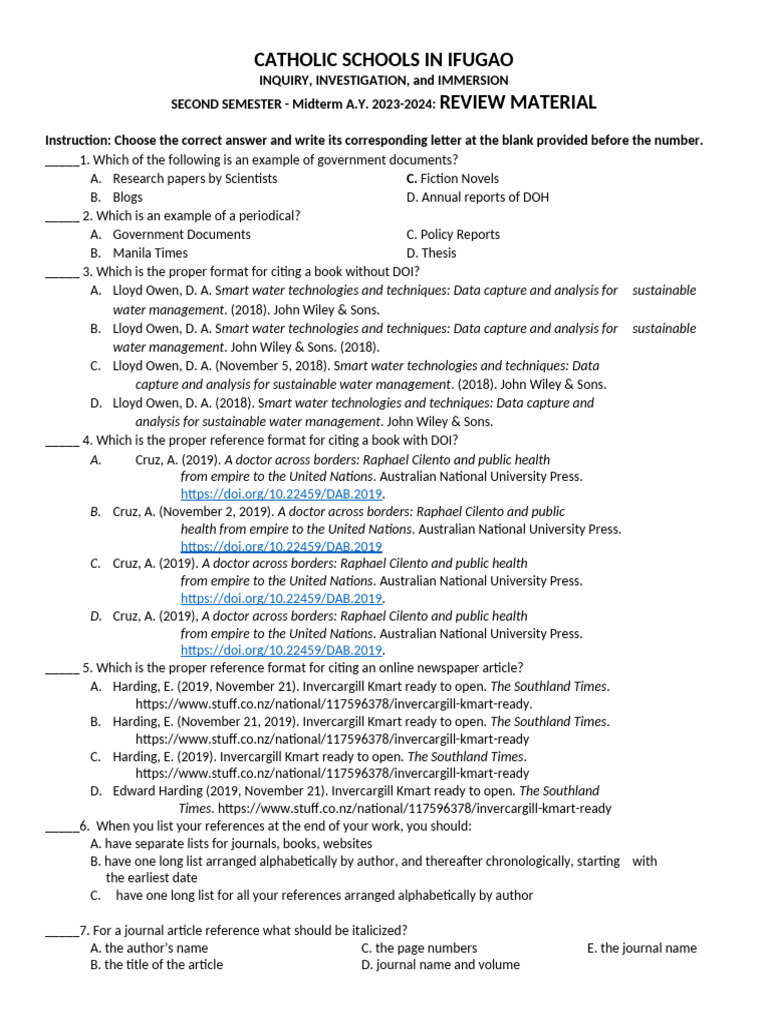 12 III Review Material Midterm | PDF | Citation | Science