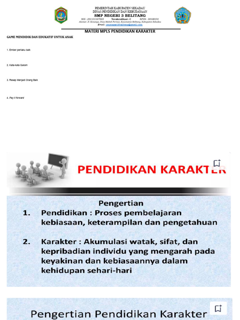 MATERI MPLS Pendidikan Karakter | PDF