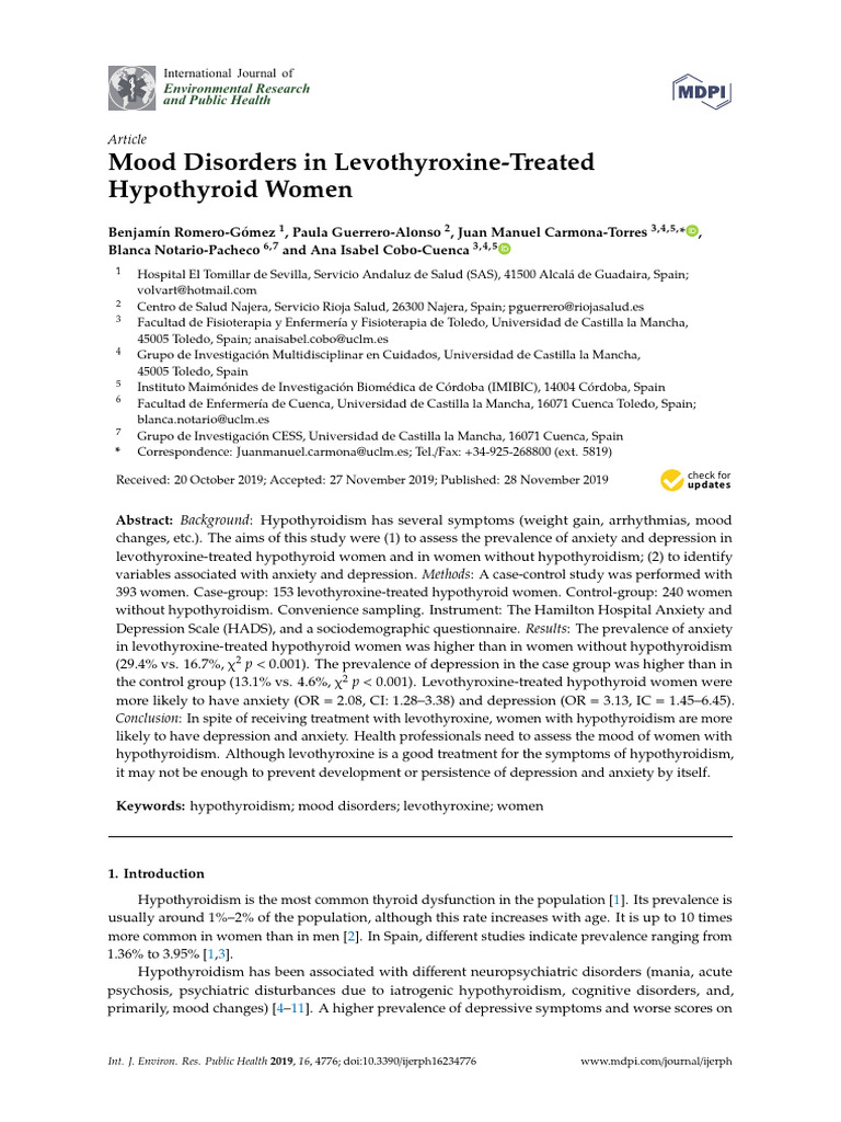 Mood Disorders in Levothyrxine Treated Hypothyroid Women | PDF ...