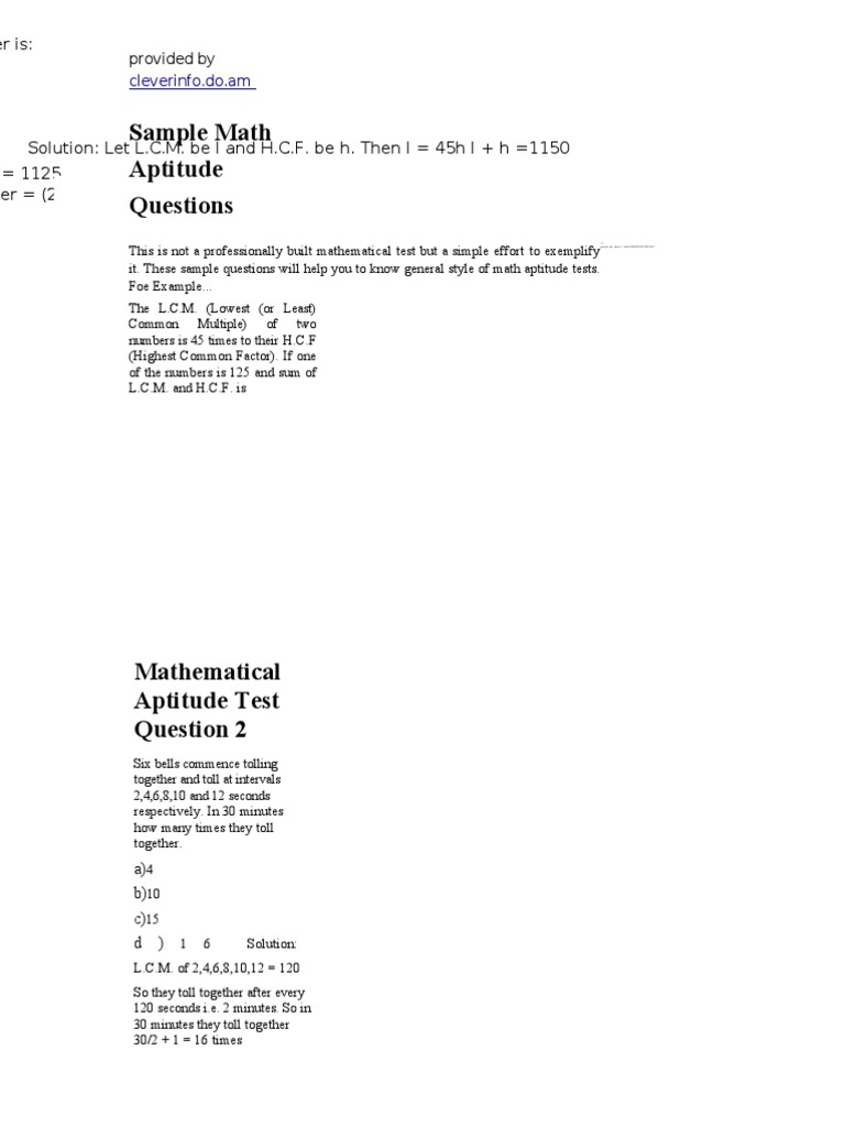 Sample Math Aptitude Questions: Cleverinfo - Do.am | PDF ...