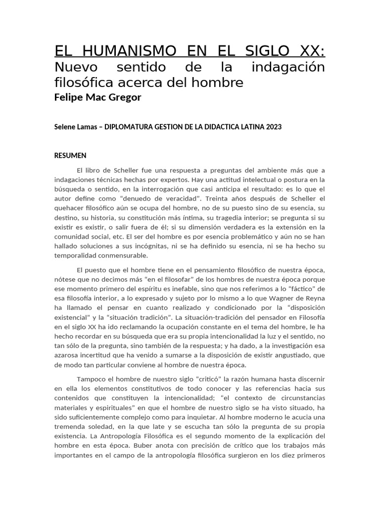 EL HUMANISMO EN EL SIGLO XX Resumen | PDF | Existencialismo | marxismo