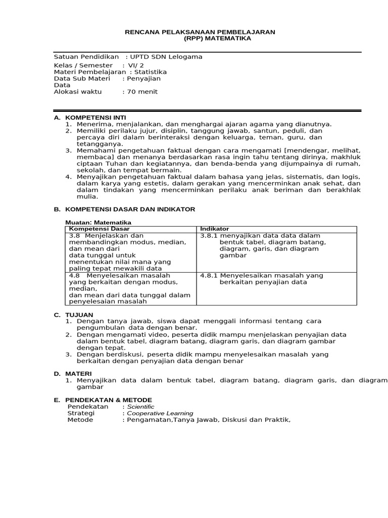 RPP MTK Penyajian Data | PDF