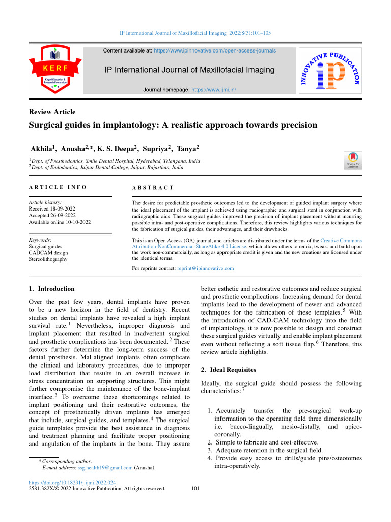 Surgical Guides in Implantology Review | PDF | Dental Implant | Dentistry Branches