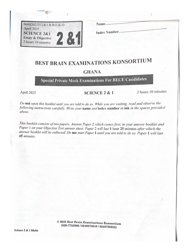 Best Brain April 2025 Integrated Science Mock Questions Download PDF | PDF