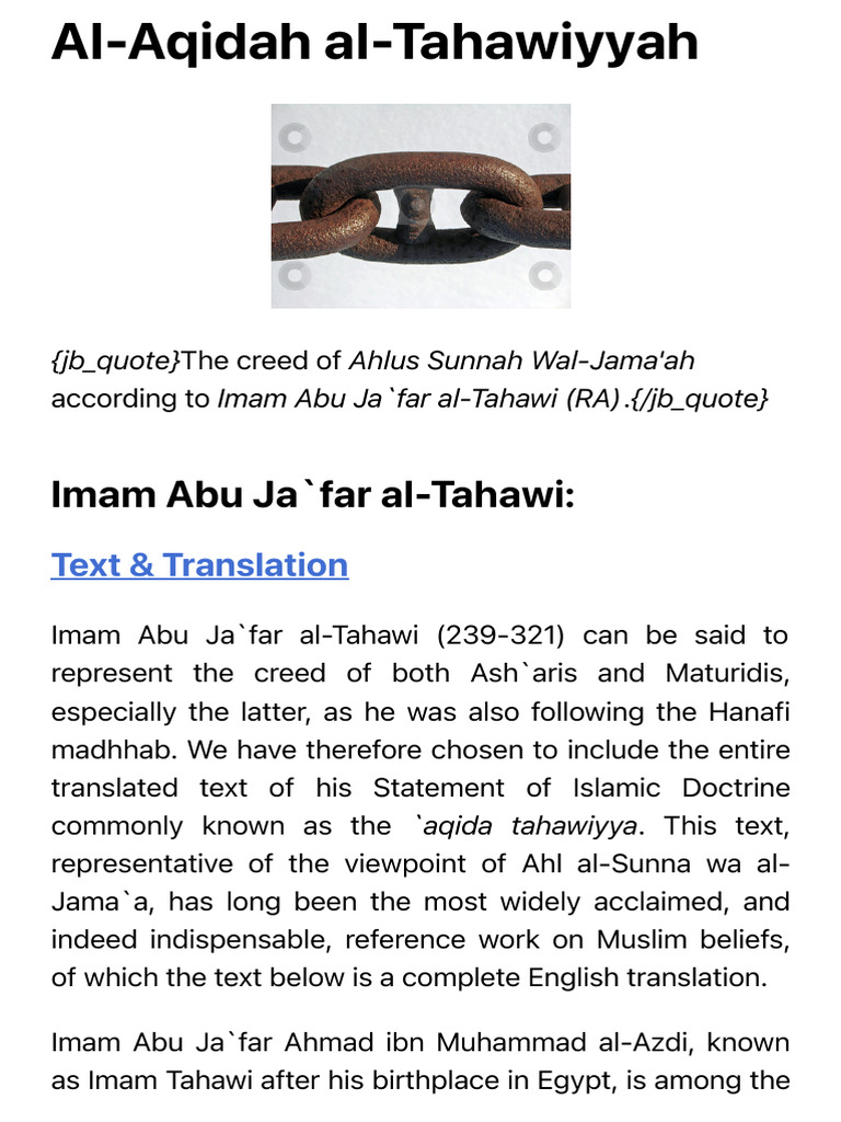 Understanding Al-Aqidah al-Tahawiyyah | PDF | Sunni Islam | Hadith