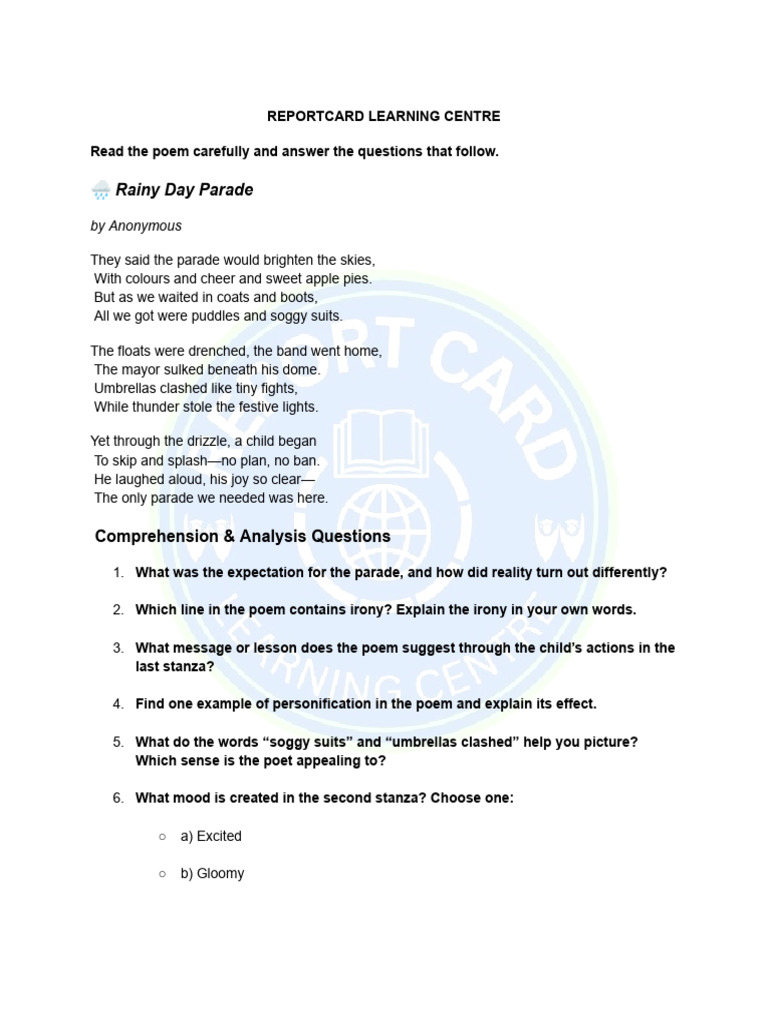 Igcse Grade 6 - Unseen Poem_passage | PDF