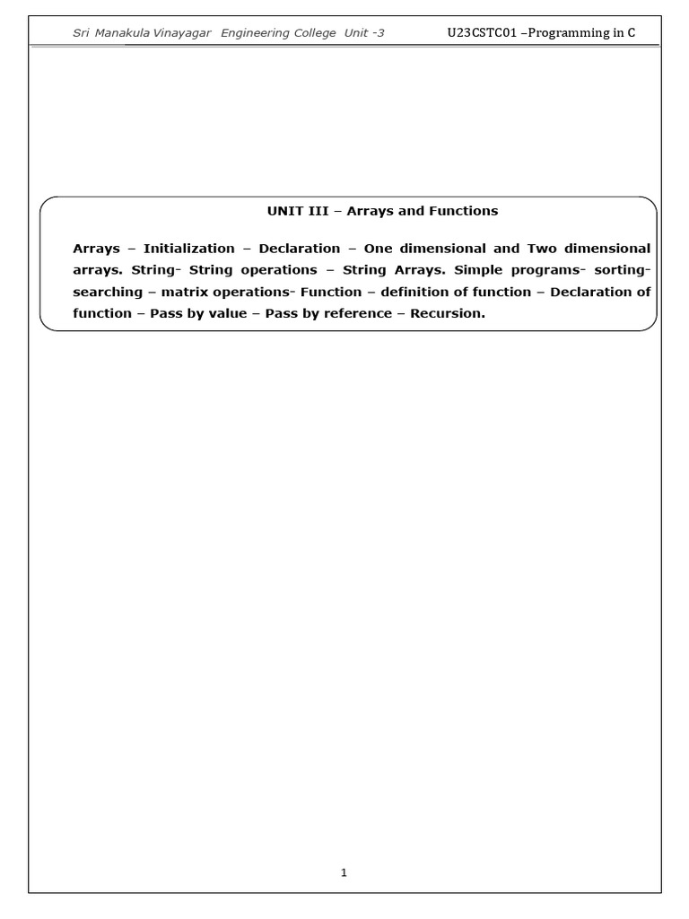 C Programming: Arrays and Functions Guide | PDF | Integer (Computer ...