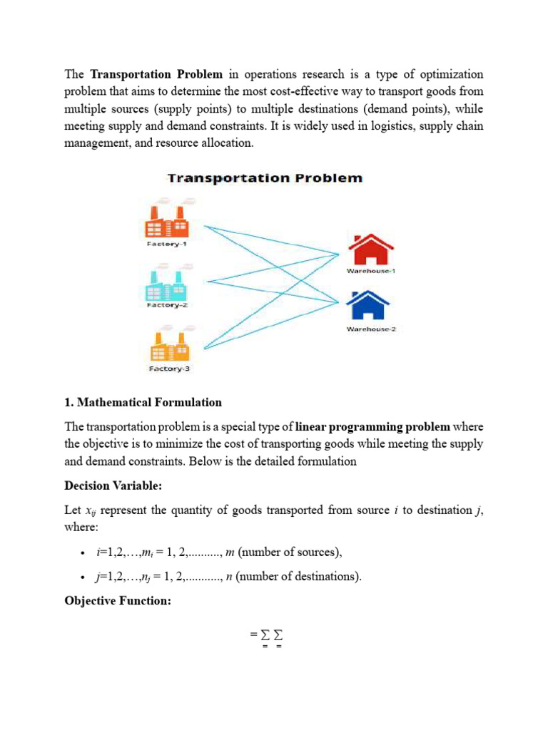 Mathematical Formulation of Transportation Problem | PDF | Mathematical ...